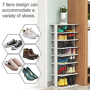 Tangkula 7 Tiers Vertical Shoe Rack, Patented Entryway Wooden Shoes Racks, Modern Shoe Rack Organizer, Space Saving Shoes Storage Stand for Front Door (White, Double)