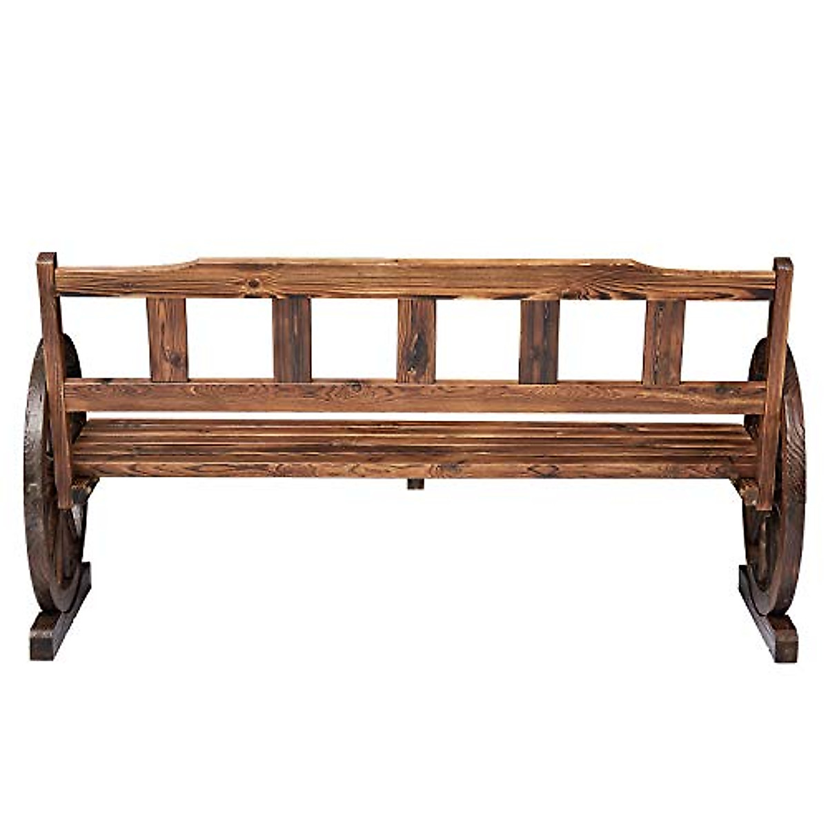 KINTNESS Patio Garden Wooden Wagon Wheel Bench 2-Person Outdoor Wagon Wheel Bench Outdoor Furniture Decor