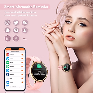 Weybon Smart Watch for Women Fitness Tracker: 1.09'' Touch Screen Smartwatch for Android & iOS Phone with Waterproof IP68 gold pink