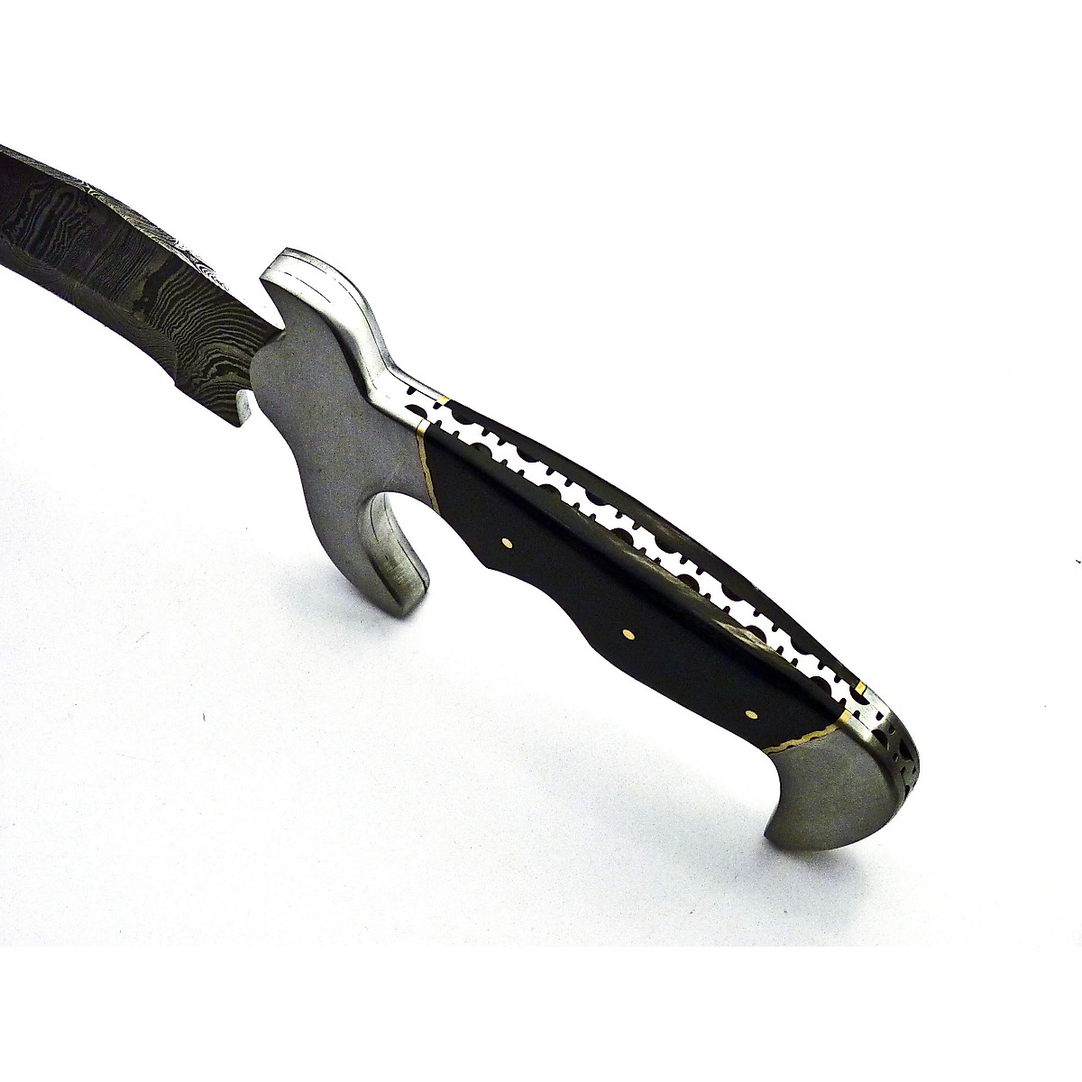 Skokie Knives Custom Hand Made Damascus Steel Hunting Knife Handle Bull Horn With Steel Bolster Bowie Black (NB)