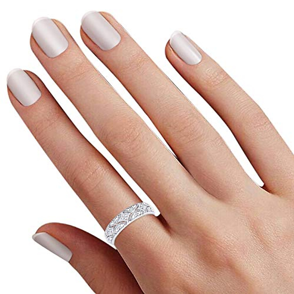 Sterling Silver Round Moissanite Diamond Accent Bridal Wedding Band Ring for her in 14K White Gold Over Sterling Silver, Jewelry gift for Women Ring Size-6