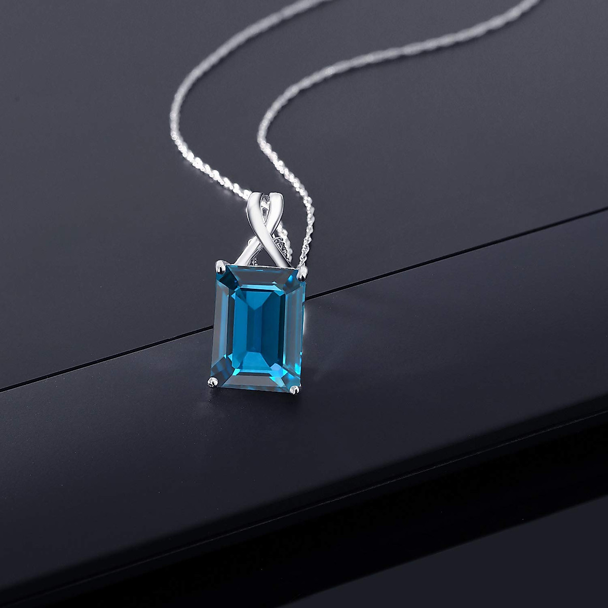 Gem Stone King 10K White Gold 14X10MM Emerald Cut Gemstone Birthstone Pendant Necklace | Gold Necklace For Women | With 18 Inch 10K White Gold Chain