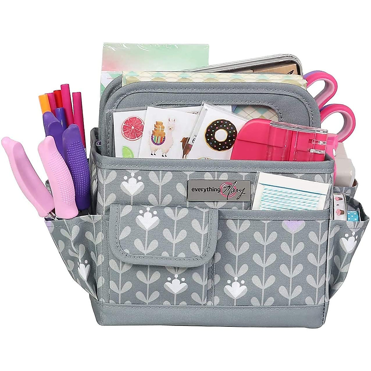 Everything Mary Collapsible Desktop Craft Organiser, Grey & White Leaf for Sewing, Scrapbooking, Paper Craft, and Art - EVM12831-1