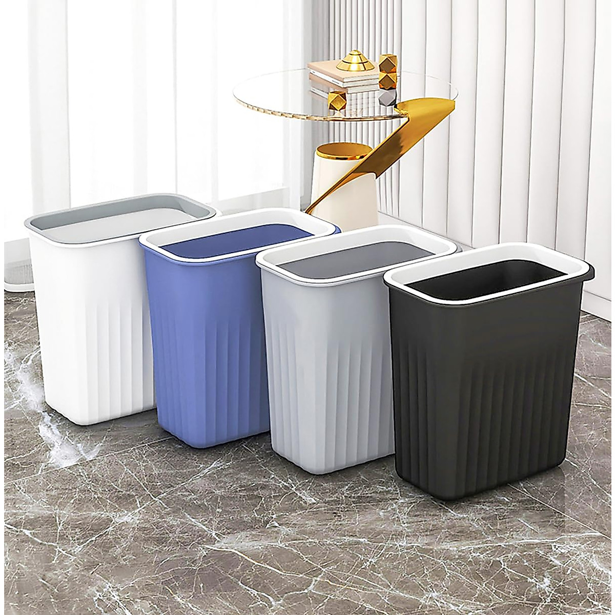 Elsjoy 4 Pack 2 Gallon Plastic Trash Can, Slim Waste Basket Bathroom Small Garbage Can, Rectangular Trash Bin for Office, Kitchen, Bedroom