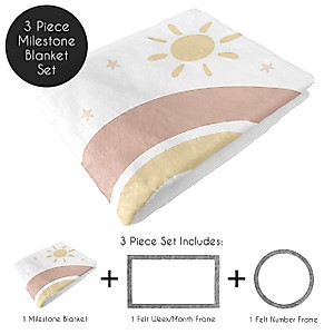 Sweet Jojo Designs Boho Rainbow Girl Milestone Blanket Monthly Newborn First Year Growth Mat Baby Shower Memory Keepsake - Blush Pink Dusty Rose Gold Yellow Mauve Taupe Beige Tan Bohemian Celestial