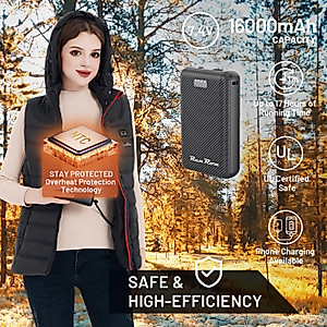 RenRon Heated Vest Women With Hood - 7.4V 16000mAh Battery Pack,Detachable Heated Hood, Slim Fit Womens Heated Vest