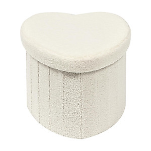 B FSOBEIIALEO Storage Ottoman Cube, Heart Shaped Ottomans with Storage Foot Stool Footrest for Lving Room, Boucle Ottoman Seat for Dorm Room,Faux Teddy Fur, White 15"x15"x15"