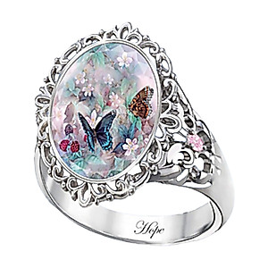 qiguch66 Wedding Rings for Women,Women Jewelry Accessory Elegant Decoration Oval Cut Enamel Flower Butterfly Ring for Party - US 7