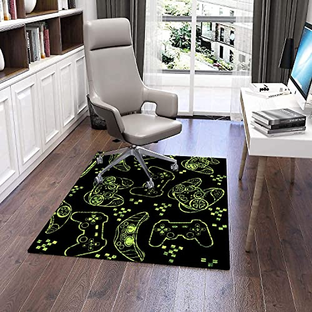 Gaming Room Carpet Rugs for Kids Teen Boys Bedroom Rug 3D Gamer Dinosaur Large Game Area Rugs Game Living Room Mat Bedroom Controller Player Gifts Non-Slip Floor Mat Blue Black 31"×63"