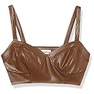 The Drop Women's Lewis Vegan Leather Bralette, Coffee Bean, S