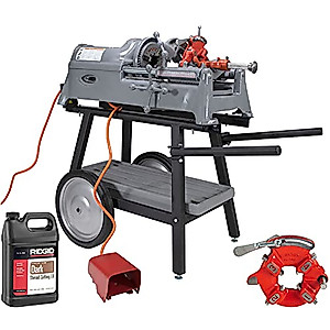 RIDGID® 535 V1 Pipe Threading Machine with Universal Cart 811A Die Heads Alloy Steel Dies and 70830 Dark Oil (Renewed)