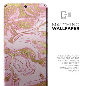 DesignSkinz Rose Pink Marble & Digital Gold Frosted Foil V17 Protective Vinyl Decal Wrap Skin Cover Compatible with The Samsung Galaxy S20 (Screen Trim & Back Glass Skin)