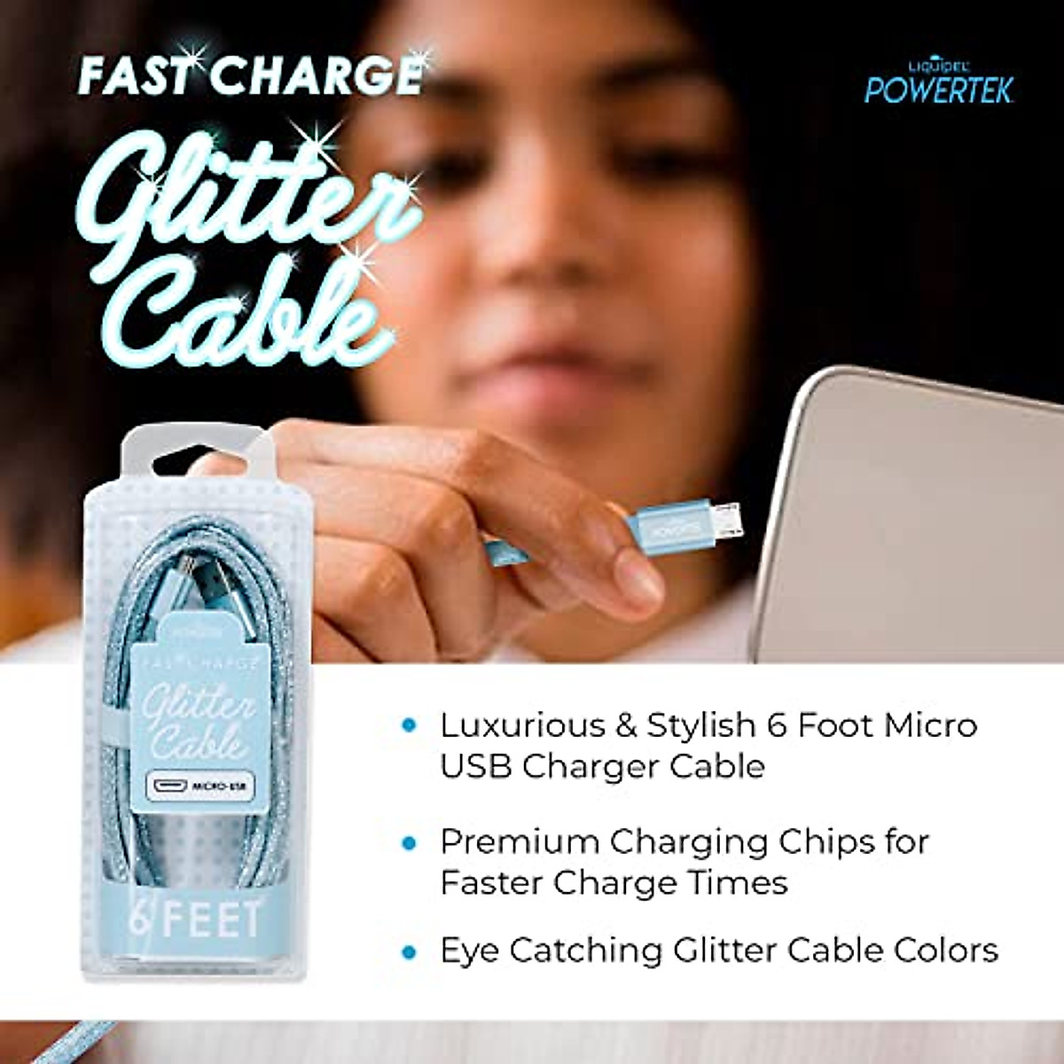 Micro USB Cable Android Charger, 6ft Fast Charging USB 2.0 A to Micro B Cable, Compatible with Samsung Galaxy S7 S6 Edge PS4 Xbox (Light Blue)