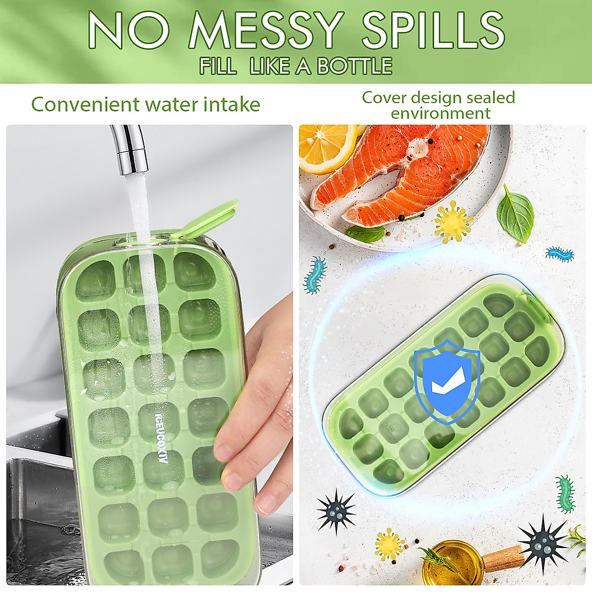 Ice Cube Tray, Easy Release Ice Mold - Silicone 21 pcs Ice Cube Trays for freezer - Ice Box for Cocktail, Tea, Coffee