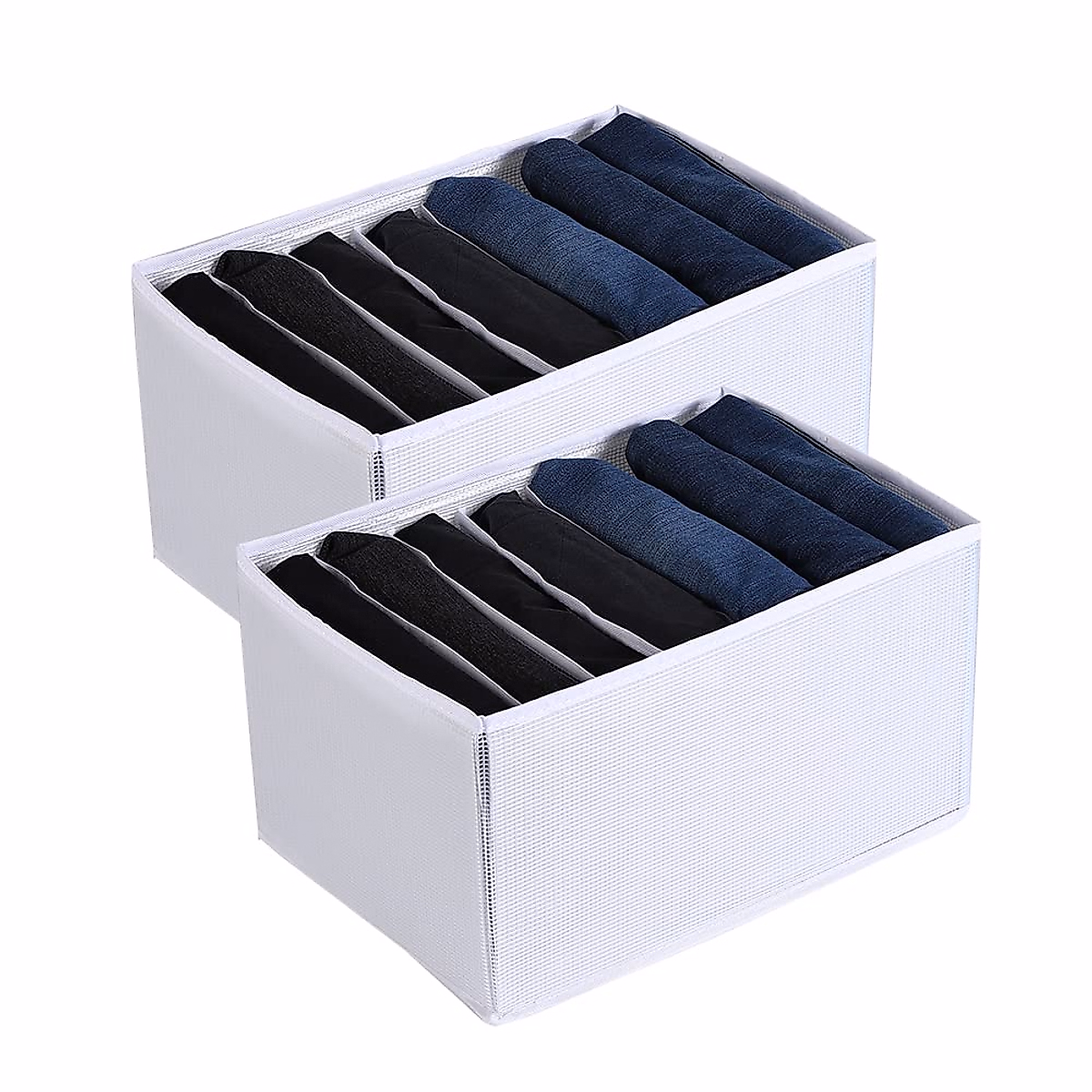 Grids Wardrobe Clothes Organizer Jeans Leggings Compartment Storage Box Closet Transparent Foldable Closet Drawer Organizer For Bedroom Set Of 2 (7 Jean gird, White)