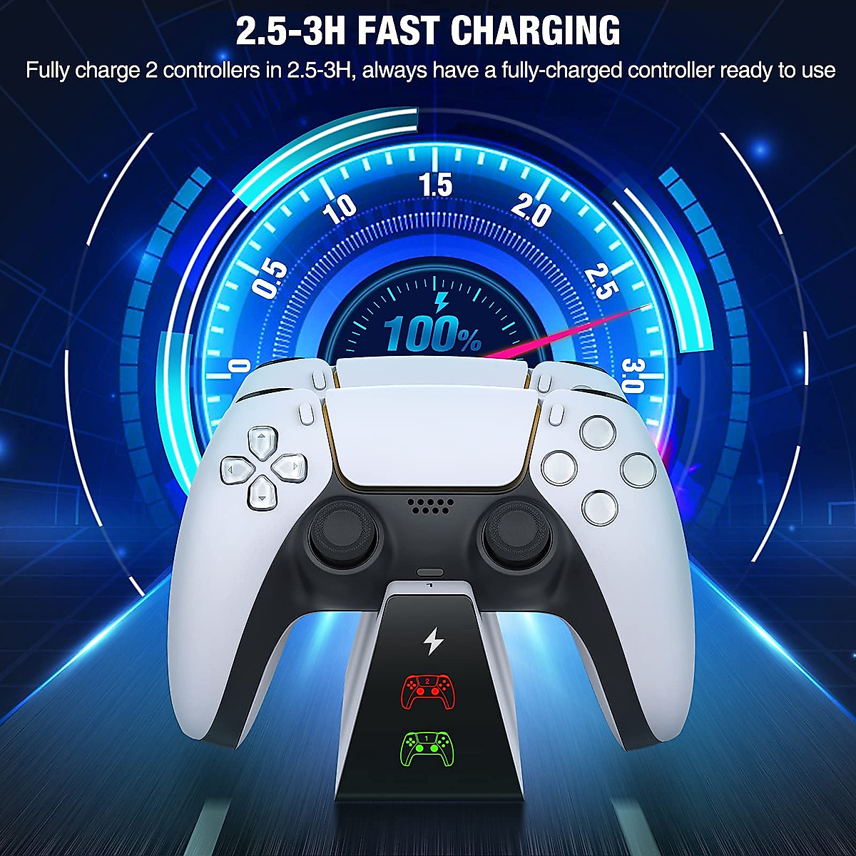 Controller Charging Station for PS5 Dualsense Controller, Controller Charger for PS5 with LED Indicator, Fast Charging Stand Dock for PS5 Controller, Charging Station for PlayStation 5 Controllers