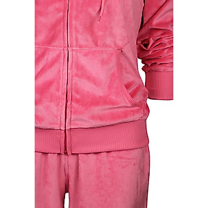 Yasumond Womens Velour Tracksuit Set Soft Sports Zip Up Hoodie and Sweat Pants 2 Pieces Sweatsuits (Coral, M)