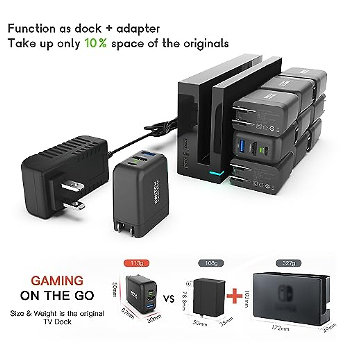 Switch Dock Charger for Nintendo Switch, Mirabox 36W Portable TV Docking Station for Nintendo Switch with 4K@60Hz HDMI/USB2.0/PD USB-C Fast Charging Ports, Full-Featured USB-C to USB-C Cable Included