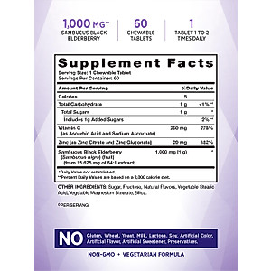 Black Elderberry Immune Complex | 60 Chewable Tablets | Plus Vitamin C & Zinc | Natural Mixed Berry Flavor | Vegetarian, Non-GMO, and Gluten Free Formula | By Nature's Truth
