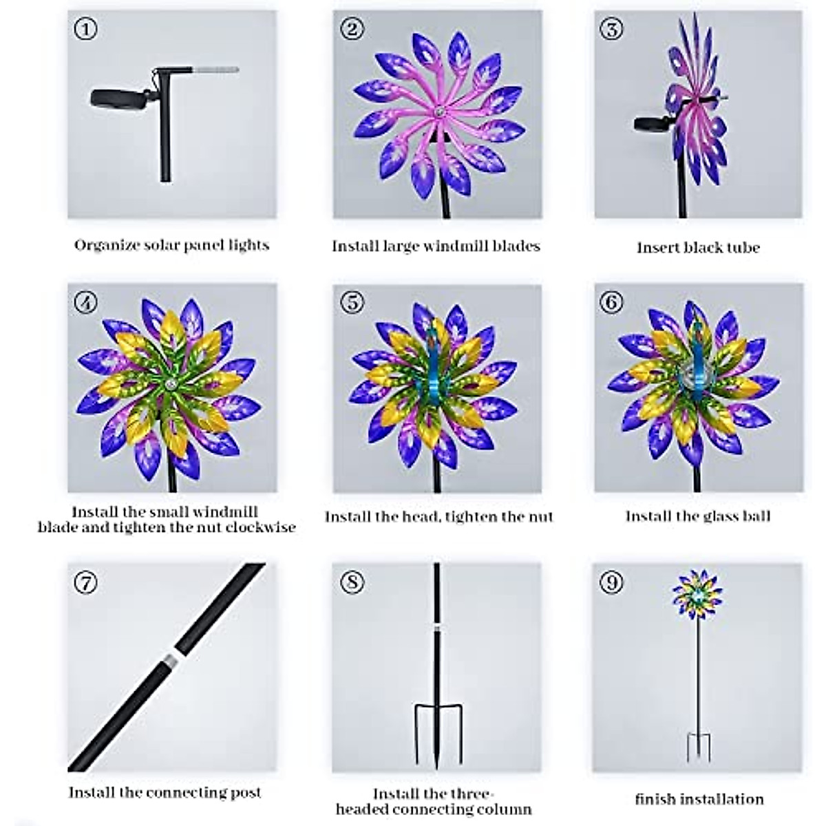 Peacock Solar Wind Spinner Garden Yard Decor, Outdoor Decorative Metal Wind Sculpture with Cracked Glass Ball, Waterproof Art Windmill Landscape Stake Light for Lawn Patio Pathway Yard Courtyard Decor