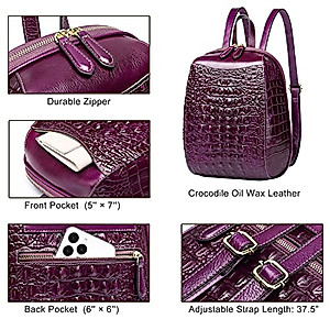 Small Leather Backpack Purse for women Crocodile Designer Fashion Bag (Purple)