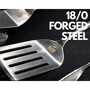 Certified Angus Beef Premium Grilling Set - 5 Piece Heavy Duty Stainless Steel Grill Tool Set with Pakkawood Handles for BBQ Accessories, Tailgating, and Smoker Accessories