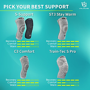 Vital Salveo-Compression Recovery Knee Sleeve/Brace S-Support, Pain Relief, Protects Joint - Ideal for Sports and Daily Wear-Dary Grey (1 Pair)-XXXL