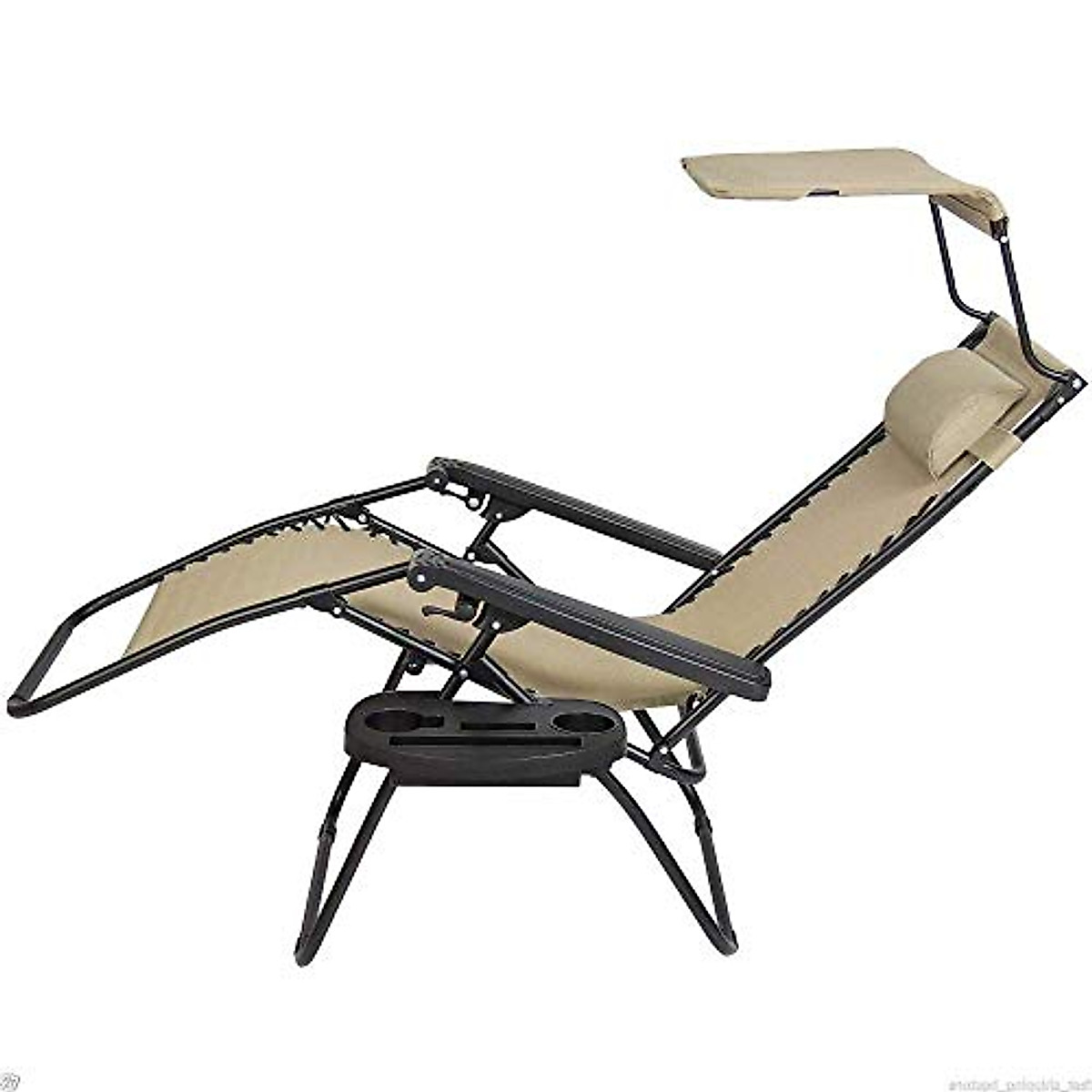 BMS 2 PCS Zero Gravity Chair Lounge Patio Chairs with Canopy Cup Holder, Tan