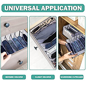 2 Pcs Wardrobe Clothes Organizer Upgrade Foldable Pants Clothes Drawer Organizers Large Washable Compartment Storage Box for Jeans T-shirts Leggings(7 Grids)