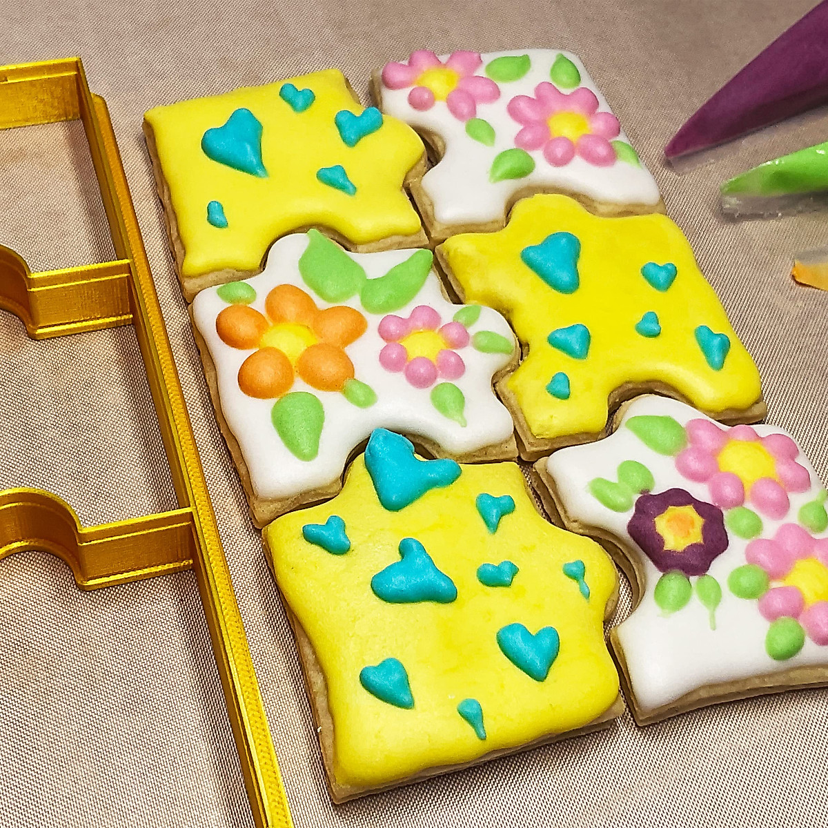 Large Rectangle Puzzle Cookie Cutter for Dough, 6 Pcs Multicutter 6.375" by 4.25" with 2.125-Inch Square Pieces (Puzzle)