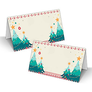 Christmas Table Place Cards, Xmas Blank Seating Place Card for Table, 25 Pack Buffet Food Tent Labels, Double Design Name Cards, Scored for Easy Folding, Christmas Party Decorations(07)