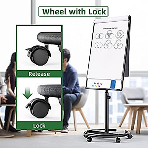 Mobile Whiteboard, Magnetic Dry Erase Board with Stand 40x28 inch, Height Adjustable Flipchart Easel Movable Rolling Stand White Board on Wheels with Dry Erase Markers, Magnets, Eraser (Black)
