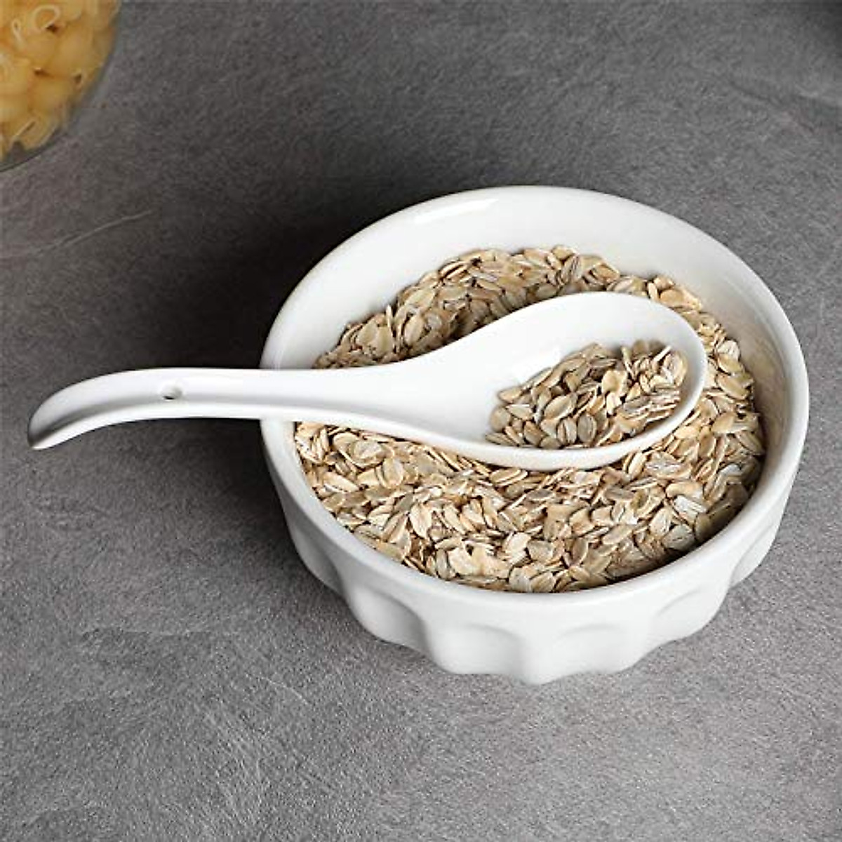 Asian Soup Spoons Set of 6, Ceramic Japanese Soup Spoons, Ramen Spoon for Cereal Wonton Dumpling Noodles,Table Spoon Set Dishwasher Safe Easy To Clean, White