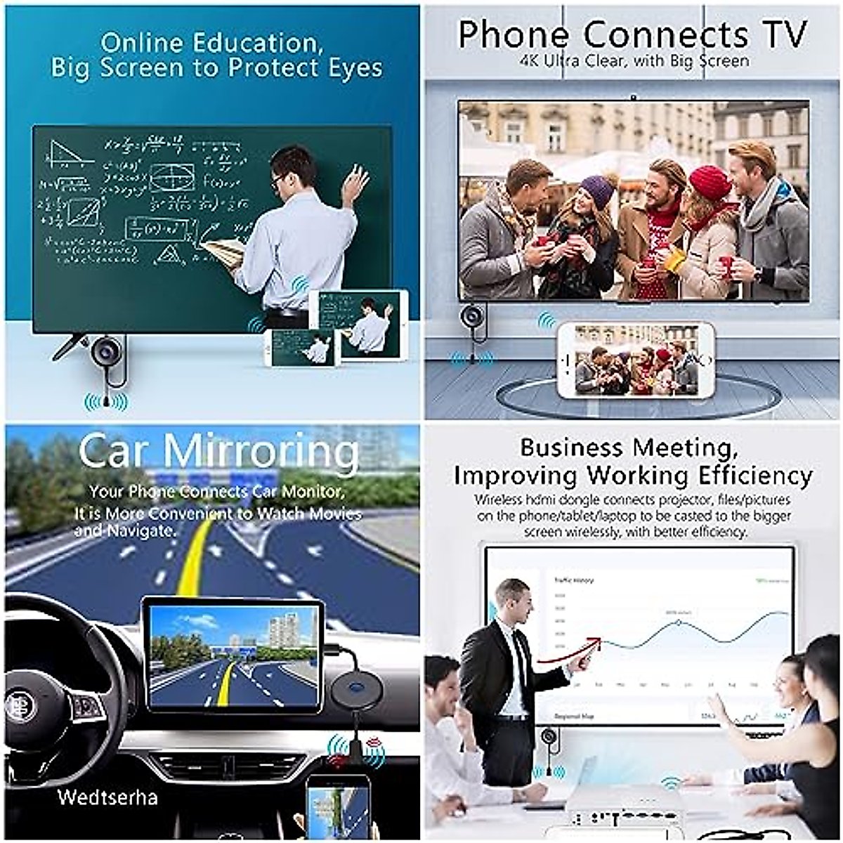 Wireless Display Adapter/miracast Receiver 5.8GWiFi 4Khdmi Directlyfor iPhone Screen Mirroring VAudio from iPadPhone to TVLaptopProjector...