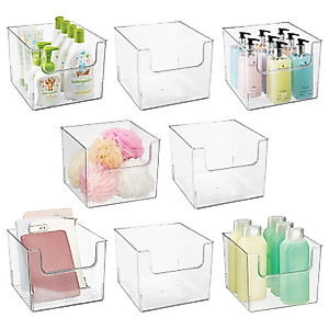 mDesign Modern Plastic Open Front Dip Storage Organizer Bin Basket for Bathroom Organization - Vanity Shelf, Cubby, Cabinet, and Closet Organizing Decor - Ligne Collection - 8 Pack - Clear