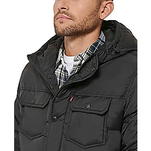 Levi's Men's Performance Hooded Puffer Trucker Jacket (Regular & Big & Tall Sizes), Black Solid, XL