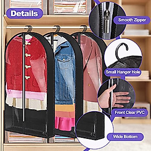 40" Garment Bags for Hanging Clothes,Suit Bags for Closet Storage Travel,Garment Storage Bags with zipper Gusseted 4",Larger Capacity Clear Clothes Cover for Coat,Jacket,Sweater,Shirts,Black,3 Pack