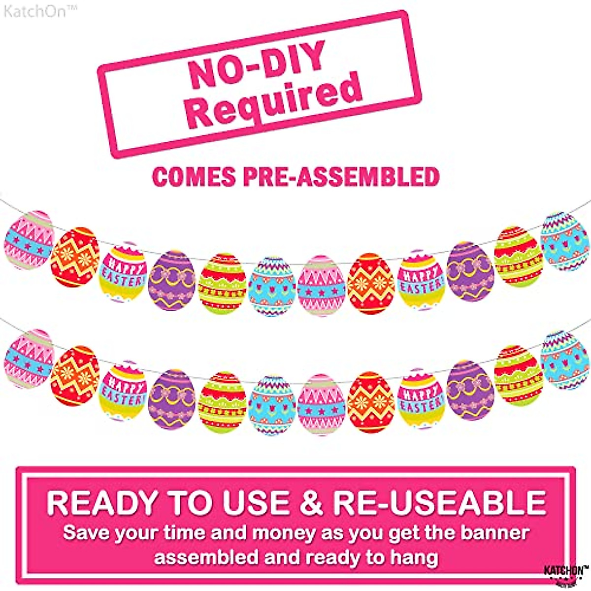 KatchOn, Easter Egg Garland for Mantle - 10 Feet, No DIY | Large, Easter Garland for Easter Decorations | Happy Egg Easter Banner for Fireplace | Easter Party Decorations | Easter Garland Decorations