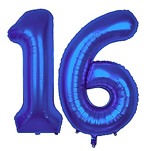 40 Inch Large Hot Blue 16 Balloons Number Number 16 Birthday Balloon for 16th Birthday Decors for Girls Number 61Number Balloons for Women Birthdays hellium tank for balloons 16 Old Birthday Decors