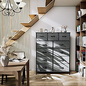 YITAHOME 11-Drawer Fabric Dresser, Dresser for Bedroom, Hallway, Nursery, Closets, Tall Chest Organizer Unit with Sturdy Steel Frame, Wooden Top, Cool Grey