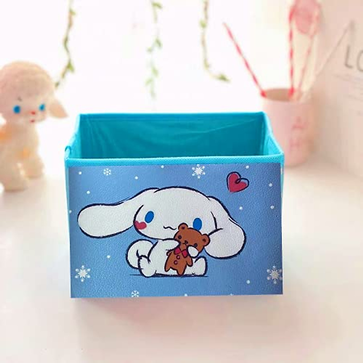 Kerr's Choice Collapsible Storage Bin Kawaii Storage Box Blue Foldable Baskets | Kawaii Office Desk Room Decoration Cute Room Decor