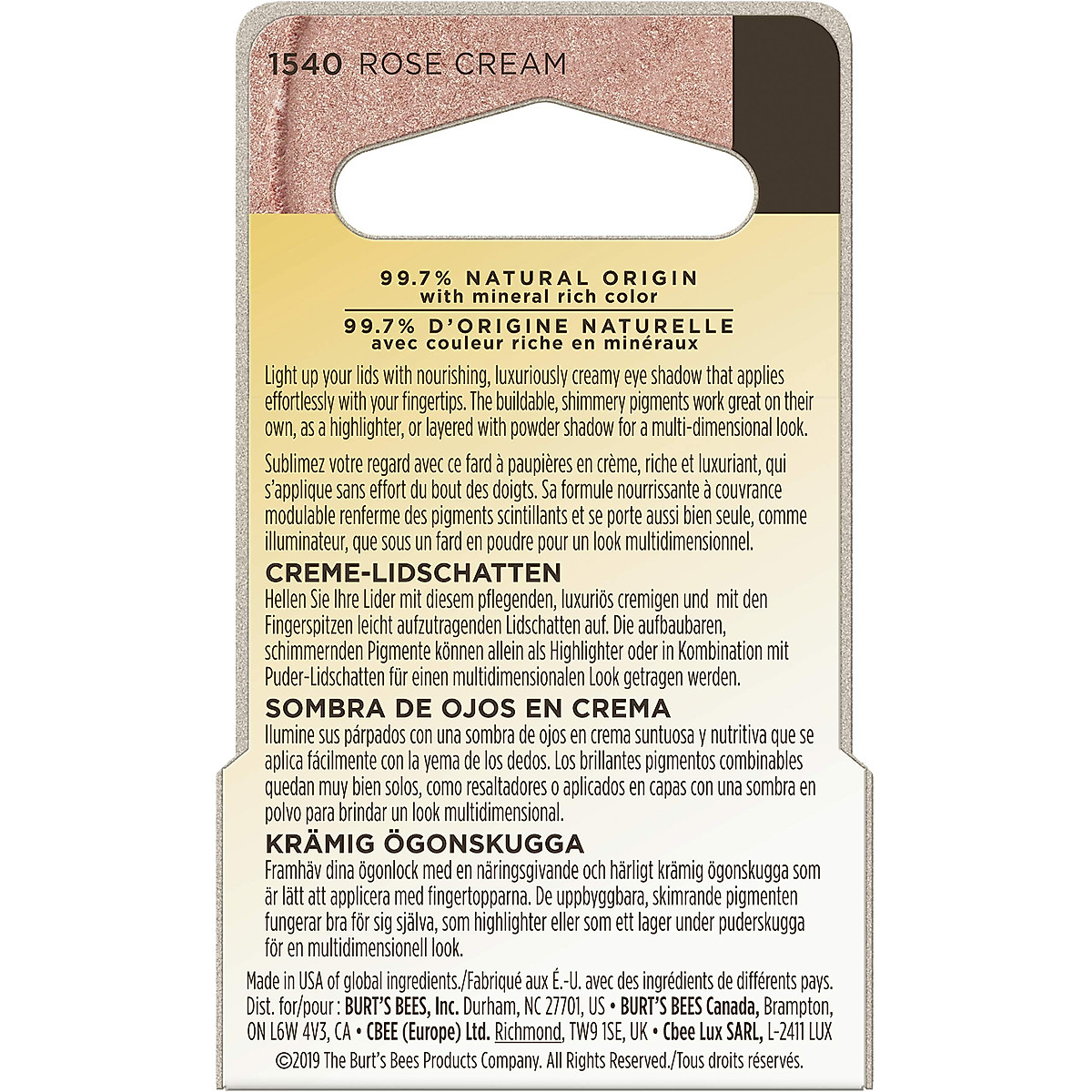 Burt's Bees Color Nurture Cream Eye Shadow With Buildable Color To Achieve Desired Intensity, Rose Cream – 0.25 Ounce