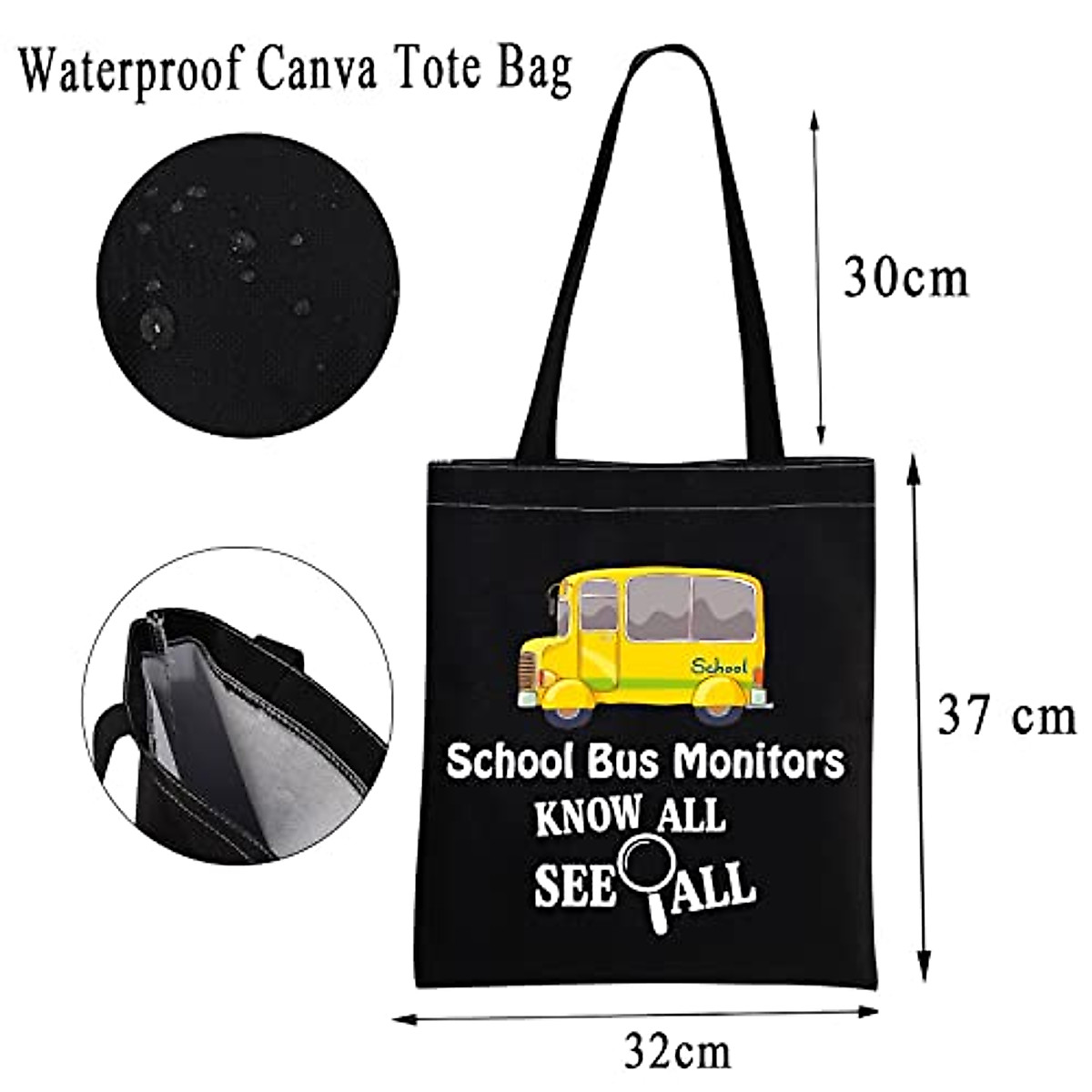 MBMSO School Bus Monitor Tote Bag School Bus Monitors Know all See all Bag Bus Driver Appreciation Gifts Shoulder Bag (School Bus Monitor TB-black)