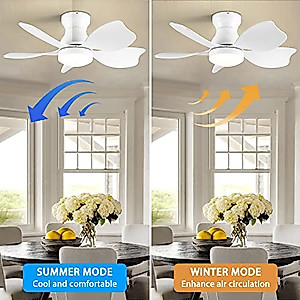 Ceiling Fan with Lights, 30 inch Remote Control, Low Profile DC Smart Ceiling Fan Works with Alexa, Google Home & Smart APP, White Flush Mount Ceiling Fan Suitable for bedroom dining room kitchen