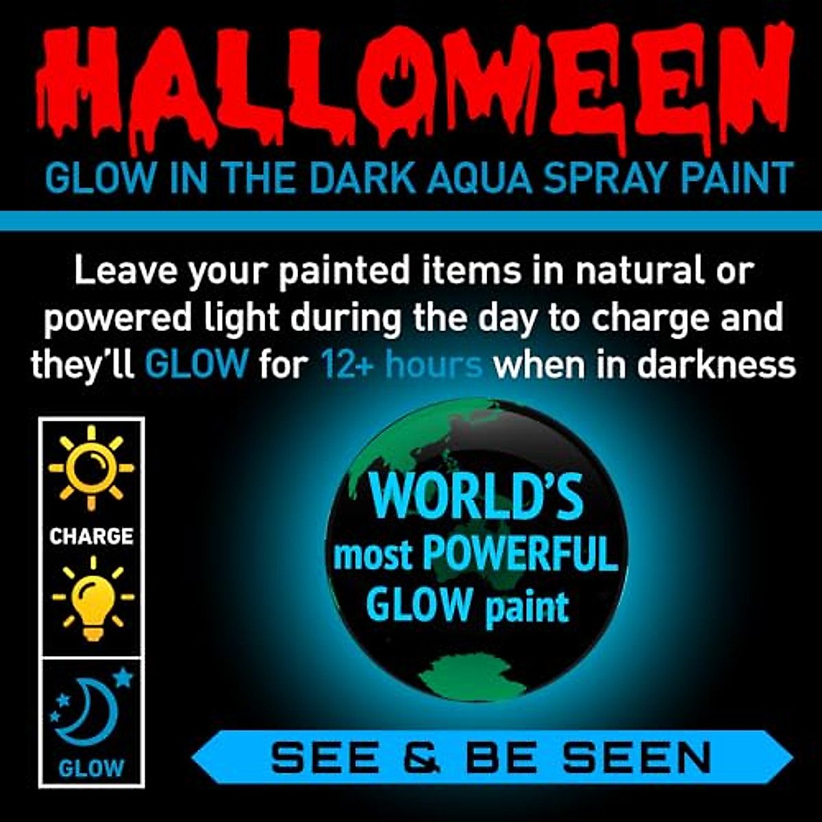 GLO-X Glow In The Dark Spray Paint (10.6 oz Can) Clear Spray Paint That Glows Aqua Blue In The Dark - Powered Light & Sun Activated Glow - In The Dark Paint for Stencil & Decorative Items - Glow Acrylic Paint
