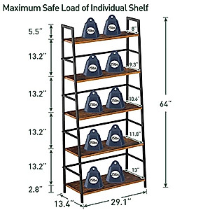 SpringSun 5 Tier Bookshelf Industrial Ladder Shelf Open Display Storage Rack Wood Bookcase with Metal Frame, Freestanding Storage Shelves for Home Office, Living Room, Bedroom, Kitchen