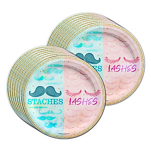Lashes or Staches? Gender Reveal Party Supplies Set Plates Napkins Cups Tableware Kit for 16