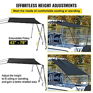 VEVOR T-Top Sun Shade Kit 6' x 5', UV-Proof 600D Polyester T-top Extension Kit with Rustproof Steel Telescopic Poles, Waterproof T-Top Shade Kit, Easy to Assemble for T-Tops ＆ Bimini Top