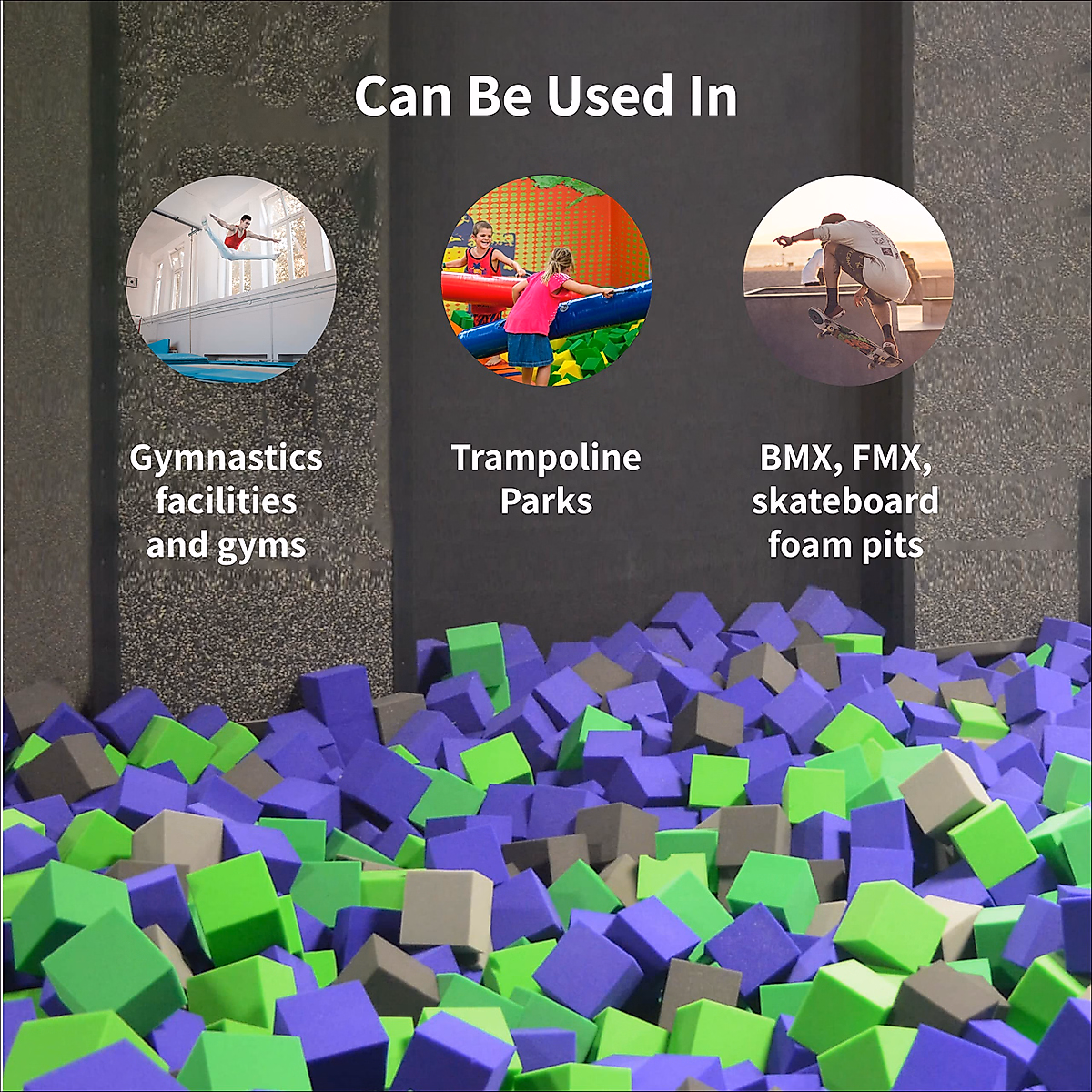 ENVIROLITE 8" Bulk Foam Cubes | Full Pallet of Premium Quality Foam Cubes for Foam Pits | for BMX Pits, Trampoline Parks, Ninja Gyms, Gymnastics & Skatepark Foam Pits | 396 Foam Cubes, Black