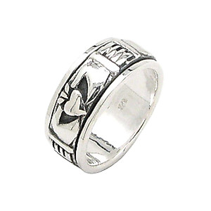 Unusual Sterling Silver Celtic Claddagh Worry Band Spin Ring Size 11(Sizes 4,5,6,7,8,9,10,11,12)